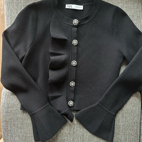 Zara | Sweaters | Zara Diamond Button Down Black Crop Cardigansize S ...